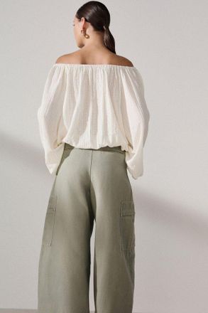 Next Langarmbluse Lang&auml;rmelige Bardot-Bluse mit Struktur (1-tlg)