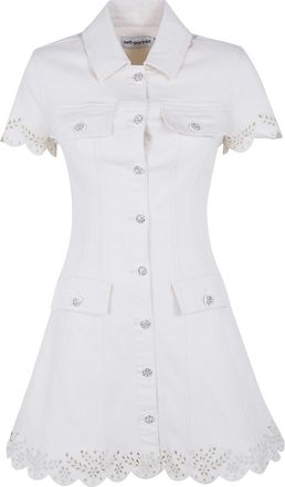 Self Portrait Cream Broderie Denim Mini Dress