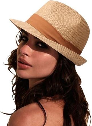 Dreshow Femme Homme Chapeau de Paille Panama Chapeau Été Large Bord Chapeau de Soleil Anti-UV pour Plage Voyage Chapeau de Soleil