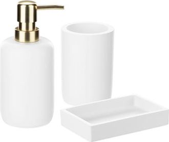Navaris Set Accessoires Salle de Bain - 3X Accessoire pour Salle de Bain en polyr&eacute;sine avec Porte-Brosse &agrave; dent Distributeur de Savon et Porte-Savon