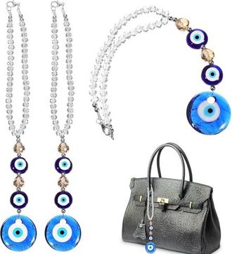 NUOBESTY Lot de 3 Pendentifs OEil Turc pour Voiture D&eacute;coration Suspendue pour R&eacute;troviseur Cl&eacute;s et Paquet &agrave; Main Ornement Cr&eacute;atif Anti-Mauvais OEil Couleurs Viv