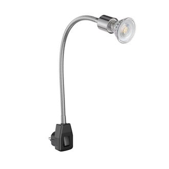 LEDs Com Steckdosenlampe LESCH Leselampe Schwanenhals, Schalter, chrom/schwarz + LED Lampe 510lm 45° warm-weiß