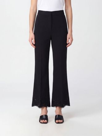 Twinset Pantalon &eacute;vas&eacute; taille haute en viscose m&eacute;lang&eacute;e avec empi&egrave;cements en dentelle