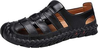 Santimon Sandales en Cuir Homme Respirant Bout Fermé Antidérapant Extérieur Sport Été Plage Souple Semelle Slip-On Décontracté Sandales de Randonnée Noir 47 EU