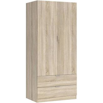 Dmora Garderobe Burbank, Schlafzimmerschrank mit 2 T&uuml;ren und 2 Schubladen, Schlafzimmerm&ouml;bel mit Kleiderstange, cm 81x52h180, Eiche - Dmora