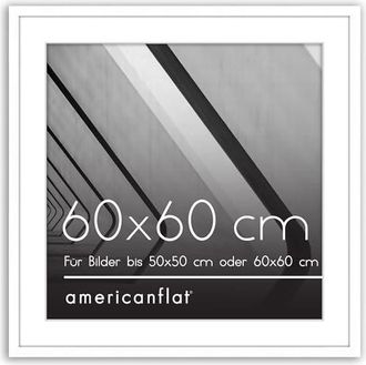 Americanflat Bilderrahmen 60x60 cm Wei&szlig; - Bilderrahmen 50x50 cm mit Passepartout - aus Kunststoff mit poliertem Plexi-Scheibe