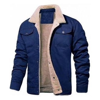 Generic Veste chemise en coton polaire Sherpa pour homme, veste cargo de travail &agrave; revers de camionneur, manteau thermique doubl&eacute; en polaire chaude, noir fonc