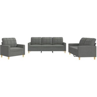 vidaXL 3-tlg. Sofagarnitur mit Kissen Dunkelgrau Stoff - Vidaxl