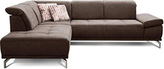 Cavadore Cavadore Ecksofa Carly mit Federkern, Sitztiefe und Kopfstütze verstellbar im Design, 273 x 81 x 234, Webstoff braun