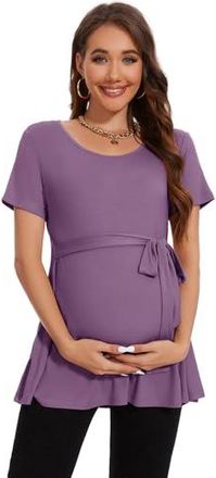 Smallshow Maternity Clothes Manches Courtes Tie Front T-Shirts et Tops Grossesse,Misty Lilac,XXL