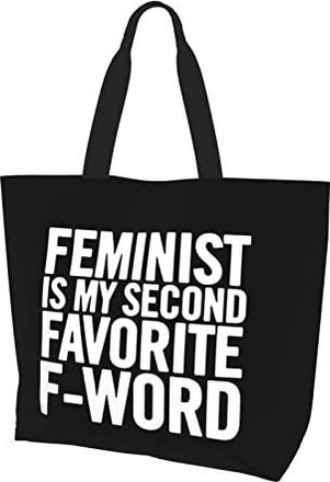 AOOEDM Feminist Is My Second Favorite F Word Ladies Canvas Tote Sac &agrave; provisions r&eacute;utilisable