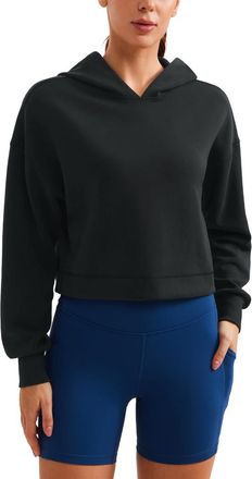 CRZ YOGA Damen SoftAura Cropped Hoodie Langarm Sweatshirt mit Kapuze Basic Workout L&auml;ssig Pullover Dehnbar Hoodies Schwarz 38