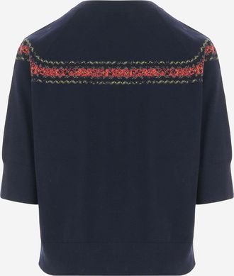Dries Van Noten Intarsia-Knit Crew Neck Sweater - Navy