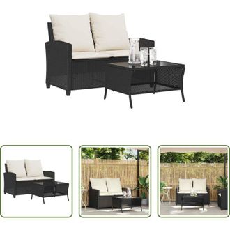 vidaXL vidaXL Rattan - Gartensofa 2-Sitzer mit Kissen & Tisch Schwarz Poly Rattan