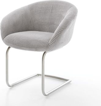 DELIFE Freischwinger Vinka-Flex mit Armlehnen Cord Silbergrau Freischwinger rund Edelstahl Taschenfederkern, Esszimmerstühle