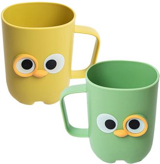 BESPORTBLE HOOTNEE 2 St&uuml;ck Teiliges Zahnputzbecher Sicherem PP Multifunktional als Badezimmer aufbewahrungstasse Niedliche Cartoon Designs in Gelb und Gr&uuml;n f&uuml;r F