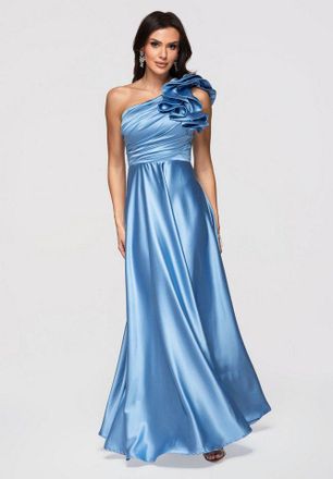 Ombre Abendkleid Damen Abendkleid Maxi mit asymmetrischem Ausschnitt Blau L (kein Set, 1-tlg)