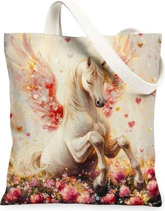 Generic Sac fourre-tout en toile motif chevaux pour faire du shopping 33 x 38,1 cm, sac d&eacute;picerie r&eacute;utilisable pour la Saint-Valentin, sac d&eacute;picerie r&eacute;utilisa