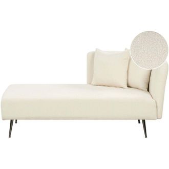 Beliani Chaiselongue Cremewei&szlig; Boucl&eacute; Stoffbezug Rechtsseitig mit Kissen Armlehne Metallbeine Modern Wohnzimmer Schlafzimmer Wintergarten Kleine R&auml;ume