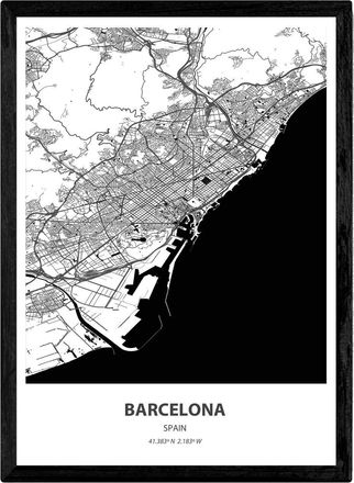 Nacnic Plakat mit Karte von Barcelona - Spanien. Blätter Städte in Spanien mit Meeren und Flüssen in schwarzer Farbe. A4-Format
