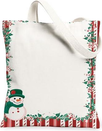 Generic Sacs fourre-tout en toile de vacances, motif bonhomme de neige, sacs de courses r&eacute;utilisables, respectueux de lenvironnement, l&eacute;gers et lavables, Blan
