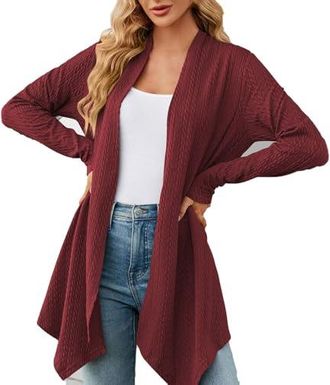 Generic 2026 Printemps 2024 Femmes Automne Hiver Ouvert sur le Devant Manches Longues Ample Slouchy Chunky Knit Cardigan Pull, Rouge, XXL