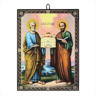 NKlaus Ikone Heiliger Aposteln Petrus & Paulus 9,7x13,5x1,2cm Christliche Ikone orthodox aus Griechenland 60163