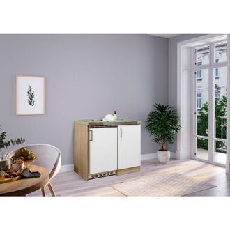 Respekta K&uuml;che Minik&uuml;che Singlek&uuml;che K&uuml;chenzeile Pantry Eiche Wei&szlig; Levin 100 cm Respekta