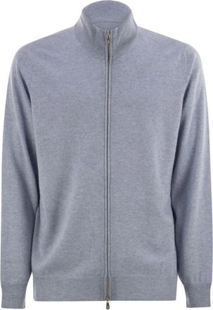 Brunello Cucinelli Homme, Pulls, Bleu, Taille: 4XL Pull Zipp&eacute; Col Montant