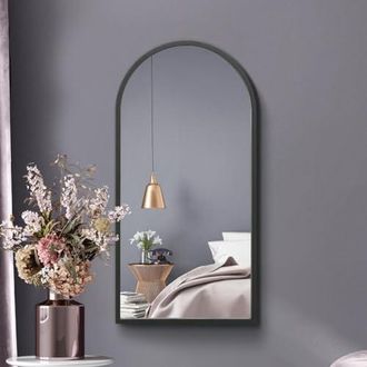 MirrorOutlet Grand Miroir Mural Moderne arqu&eacute; en m&eacute;tal Noir : (80 cm x 40 cm) - Convient pour la Chambre, Le Salon, Le Dressing et Les espaces de Vie