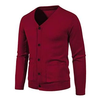 Generic Maillot de corps thermique pour homme - Coupe ajustée - Cardigan tricoté boutonné confortable à col en V - Cardigan isolant épais - Manteau classique 