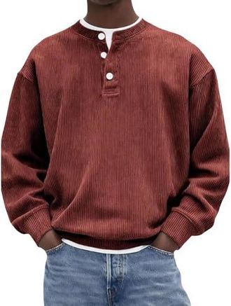 Generic Sweat-shirt uni l&eacute;ger pour homme - Couleur unie - Velours c&ocirc;tel&eacute; - Pull sans capuche - Pour entra&icirc;nement int&eacute;rieur et ext&eacute;rieur, Rouge, 5XL