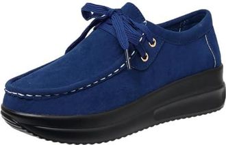 Generic Mocassins pour femme - Coupe large - Style d&eacute;contract&eacute; - Chaussures &eacute;l&eacute;gantes &agrave; lacets - Bout rond - Couleur unie - Talon compens&eacute; - Confortables - Ch