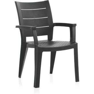 PEGANE Pegane - Lot de 6 chaises de jardin empilables en r&eacute;sine gris - Dossier haut incurv&eacute; - R&eacute;sistance intemp&eacute;ries et UV - Dimensions 59x60x90 cm