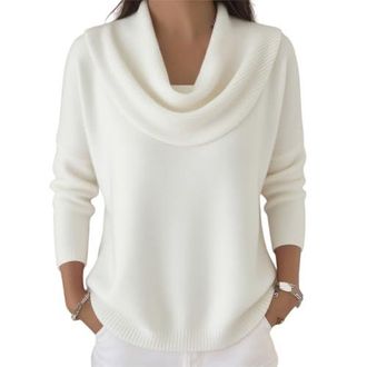 Generic Pull doux et &eacute;l&eacute;gant &agrave; col volant&eacute; pour femme, v&ecirc;tements dhiver, col b&eacute;nitier d&eacute;contract&eacute; &agrave; manches longues, blanc, XXL