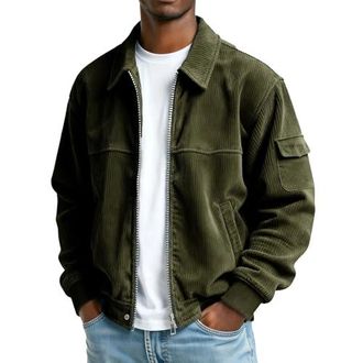 Generic Veste bomber en velours c&ocirc;tel&eacute; pour homme - Couleur unie - Avec poches - Veste de transition pour le printemps - Manteau dhiver chaud - Grandes taille