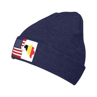 Generic Bonnet Tricoté Carte Topographique De La Belgique Et De LAmérique Extensible Bonnet Hiver Chaud Tricot Coupe-Vent Beanie Tricoté pour Ski Adultes Spor