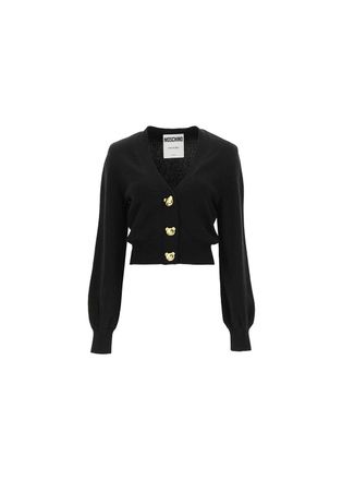 Moschino Black Cashmere & Wool Teddy Button Cardigan Size XS