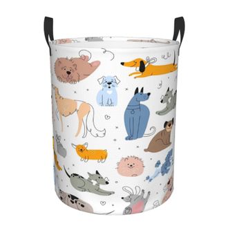 Generic Niedliche Doodle-Hunde W&auml;schek&ouml;rbe Rund Korb W&auml;sche Stehender W&auml;schebeh&auml;lter F&uuml;r Decken Spielzeug Waschk&uuml;che