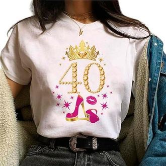 Keephen 40&egrave;me Anniversaire T-Shirts Femmes 40 Ans Anniversaire Dr&ocirc;le Lettre Impression 3D T-Shirt &Eacute;t&eacute; Casual Manches Courtes Tee Tops