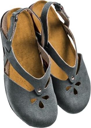 Minetom Sandales Femme &Eacute;t&eacute; Plat Sandales De Plage &Agrave; Bout Ferm&eacute; Sabots Confort Rome Sandale Mary Janes Chaussures B Gris 41 EU