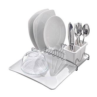 Metaltex 325702322 Spacetex Sp&uuml;lkorb mit Bestecksammler und Abtropfschale, Beschichtung, wei&szlig;/grau, 35 x 31 x 12 cm