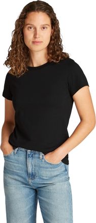 Calvin Klein Damen T-Shirt Kurzarm Logo Neckline Slim Fit, Schwarz (Ck Black), 3XL