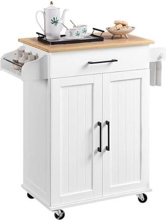 Yaheetech Desserte Cuisine &agrave; roulettes avec 1 Tiroir/Armoire avec Etag&egrave;re R&eacute;glable/Porte Serviette/Meuble Cuisine 81,5 &times; 40 &times; 88,5 cm Blanc