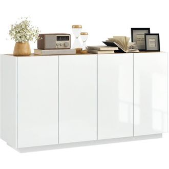 HOMCOM Buffet salle &agrave; manger buffet cuisine 4 portes &agrave; fermeture douce et &eacute;tag&egrave;res r&eacute;glables 140l x 40P x 75H cm blanc laqu&eacute;-Blanc laqu&eacute;