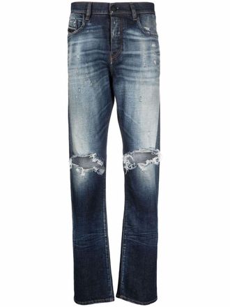 Diesel jean droit Viker &agrave; effet us&eacute; - Bleu