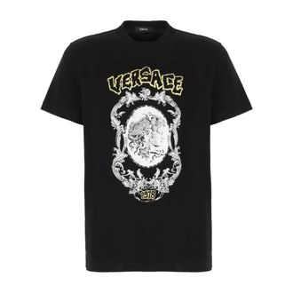 Versace T-Shirt mit Logo-Print und Rundhalsausschnitt - - Tops - Herren - Schwarzk - S