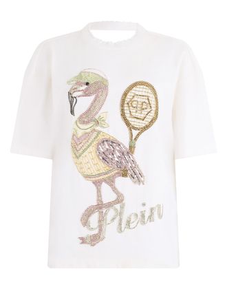 Philipp Plein Open Back Man Fit T-Shirt Flamingo Crystals