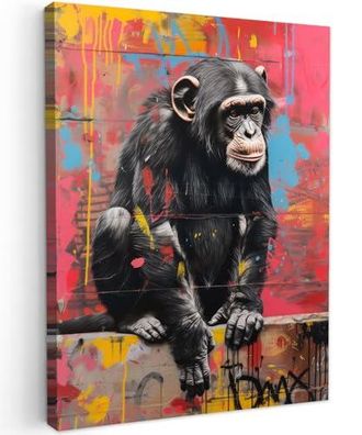 MuchoWow &copy; Impression sur Toile Decoration Murale Peinture 30x40 cm Tableaux Decoratifs Muraux D&eacute;co Chambre Tableau Salon Graffiti - Chimpanz&eacute; - Animaux - Stre
