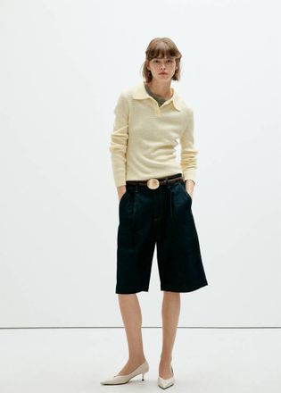 Mango Pull col polo maille textur&eacute;e jaune - Femme - S - MANGO